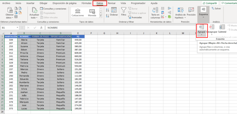 Cómo Agrupar Datos en Excel - Esquema - Ninja del Excel