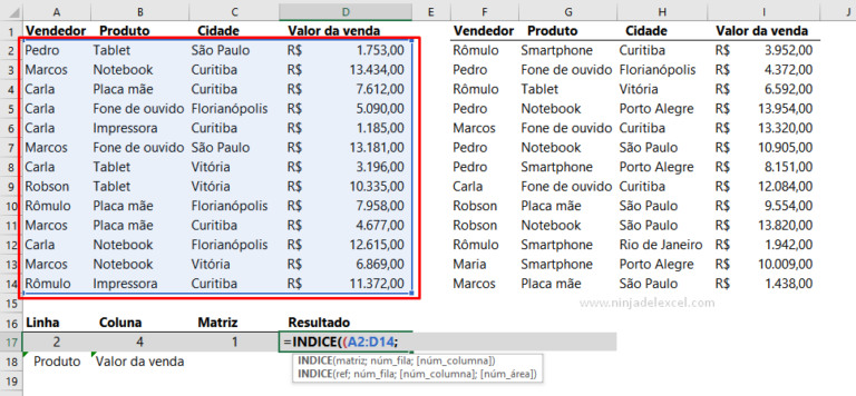 Función Índice Segunda Sintaxis - Ninja del Excel