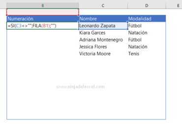 Cómo Usar la Función FILA en Excel - Ninja del Excel