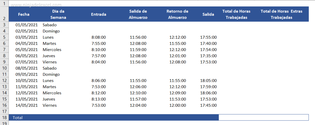 Como Calcular Horas Trabajadas en Excel - Ninja del Excel