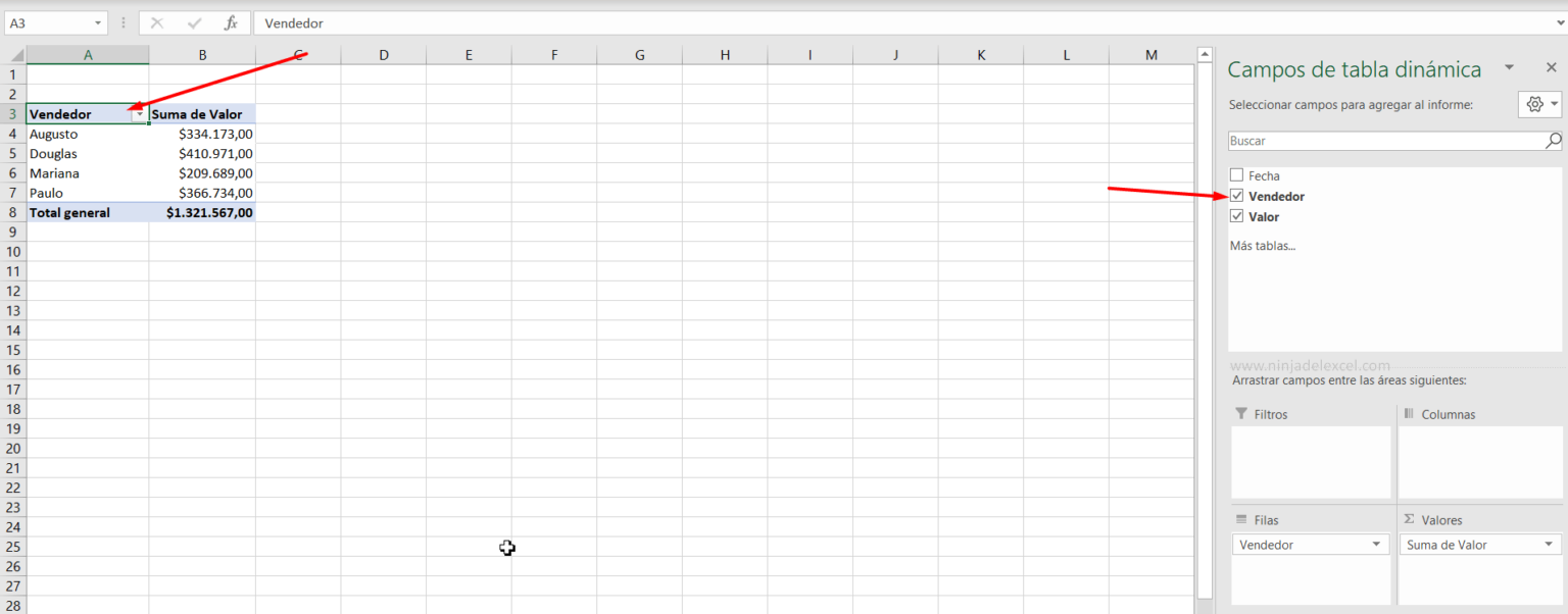 Cambiar el Nombre de los Campos de Tabla Dinámica - Ninja del Excel