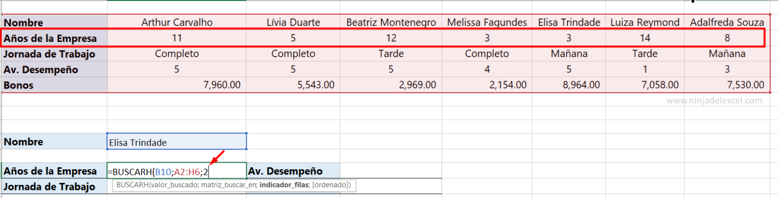 Función BUSCARH en Excel: Aprenda a Como Usar - Ninja del Excel