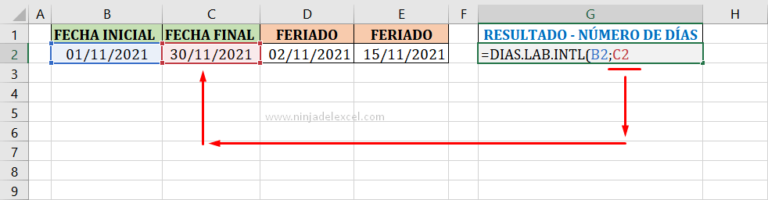 Función DIAS.LAB.INTL en Excel - Ninja del Excel