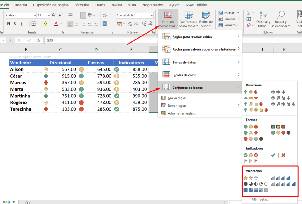 Formato Condicional Usando Iconos en Excel - Ninja del Excel