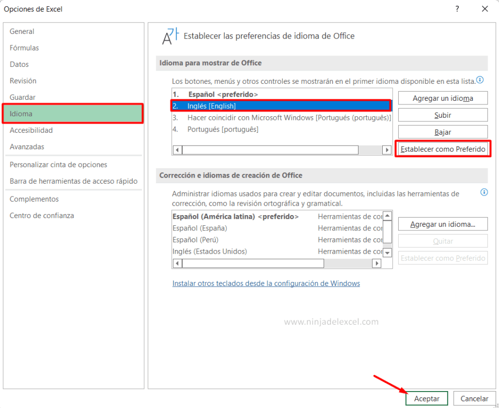 Como Cambiar el Idioma de Excel - Ninja del Excel