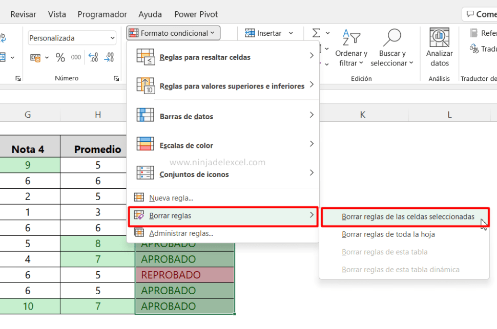 Como Borrar el Formato Condicional en Excel - Ninja del Excel