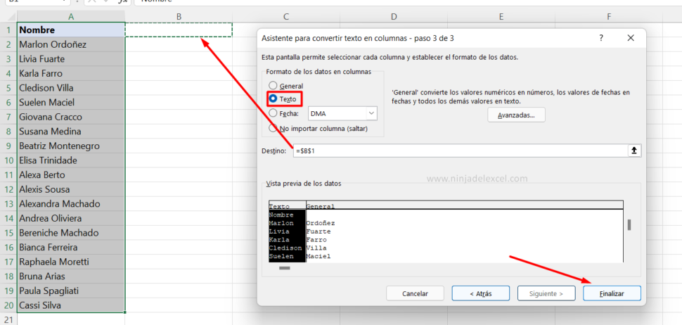 Como Separar Textos en Excel - Ninja del Excel