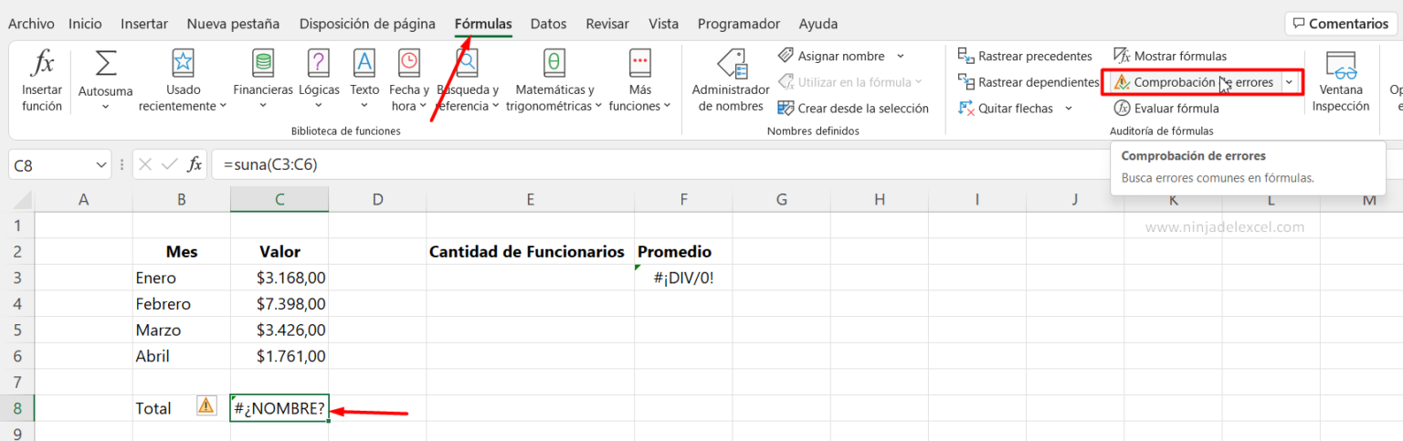 Comprobación de Errores de Excel - Ninja del Excel