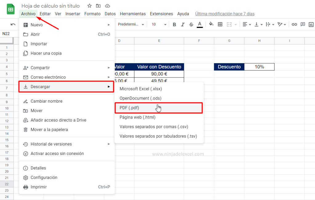 Como Exportar Planillas a PDF en Google Sheets - Ninja del Excel