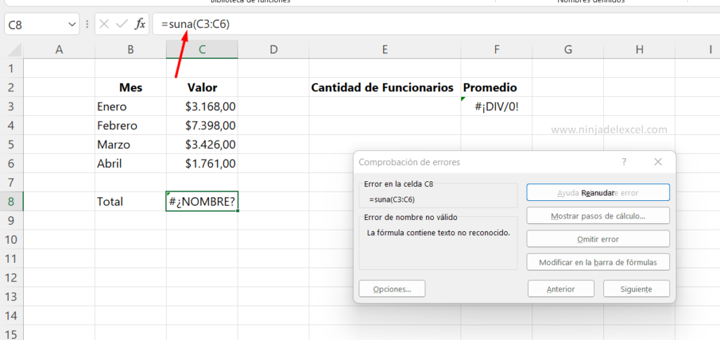 Comprobación de Errores de Excel - Ninja del Excel