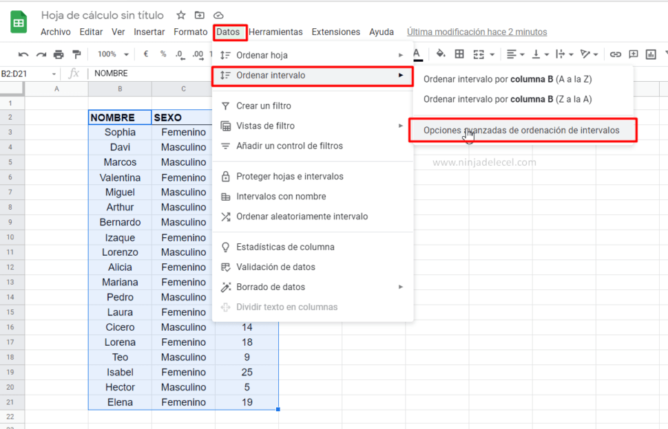 Ordenar Intervalos Google Sheets - Aprenda Aquí - Ninja del Excel