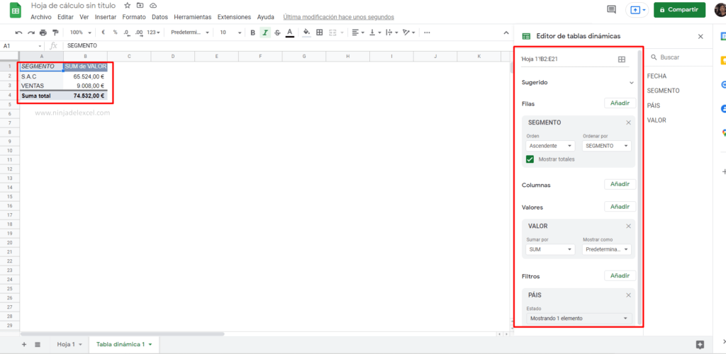Segmentación de Datos en Google Sheets - Ninja del Excel