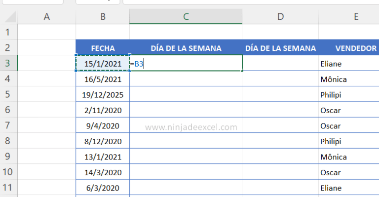Día De La Semana Por Completo En Excel Ninja Del Excel