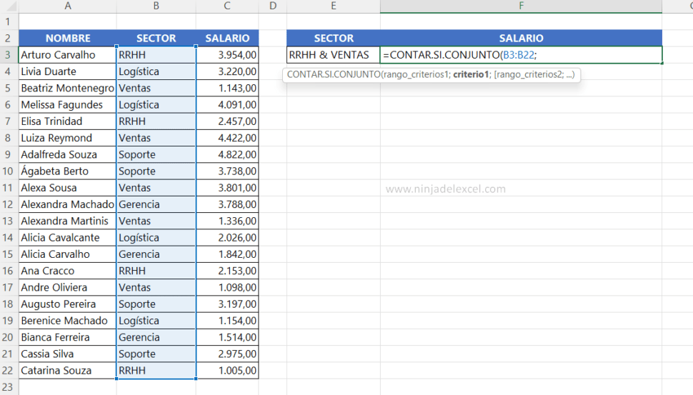 Función CONTAR.SI.CONJUNTO Con Dos Criterios - Ninja del Excel