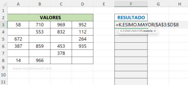 Ordenar Valores Usando la Función K.ESIMO.MAYOR en Excel - Ninja del Excel