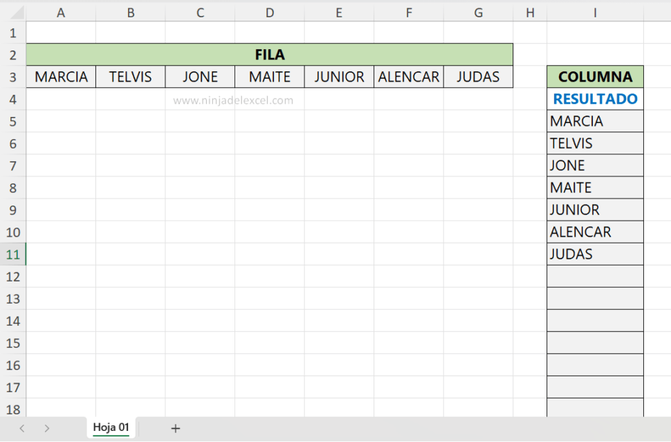 Transformar Fila en Columna en Excel (Con Funciones INDICE, FILA y SI ...