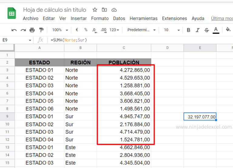 Como Nombrar Rangos en Google Sheets - Ninja del Excel