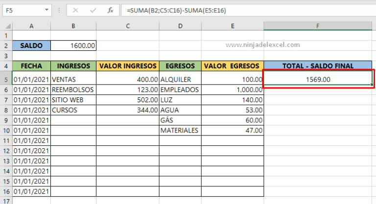 Cálcular Ingresos y Egresos en Excel (Download) - Ninja del Excel
