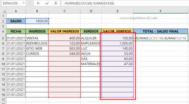 Cálcular Ingresos y Egresos en Excel (Download) - Ninja del Excel