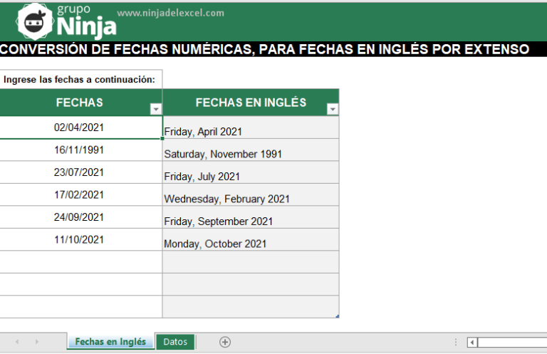 Plantilla para Convertir Fechas en Inglés en Excel - Ninja del Excel