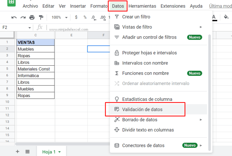 Cómo Crear Lista Desplegable en Google Sheets - Ninja del Excel