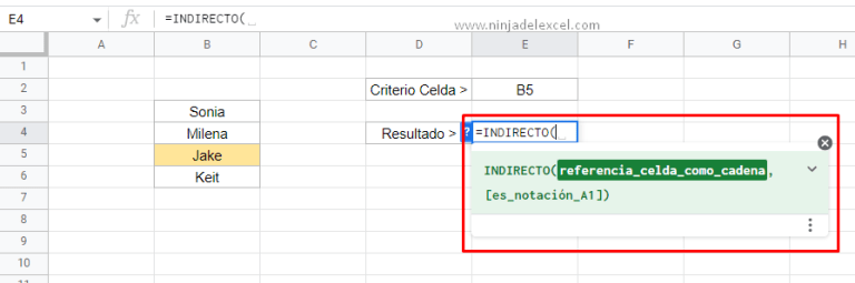 Cómo usar la Función INDIRECTO en Google Sheets - Ninja del Excel