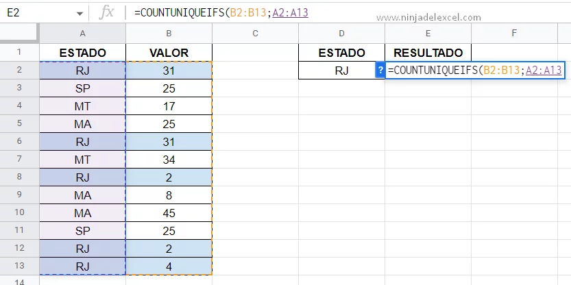 Contar los Valores Únicos con Criterios en Google Sheets - Ninja del Excel Contar los Valores Únicos con Criterios en Google Sheets - Ninja del Excel