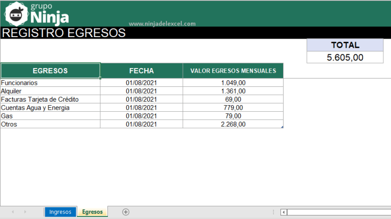 Control de Ingresos y Egresos Mensuales en Excel - Ninja del Excel