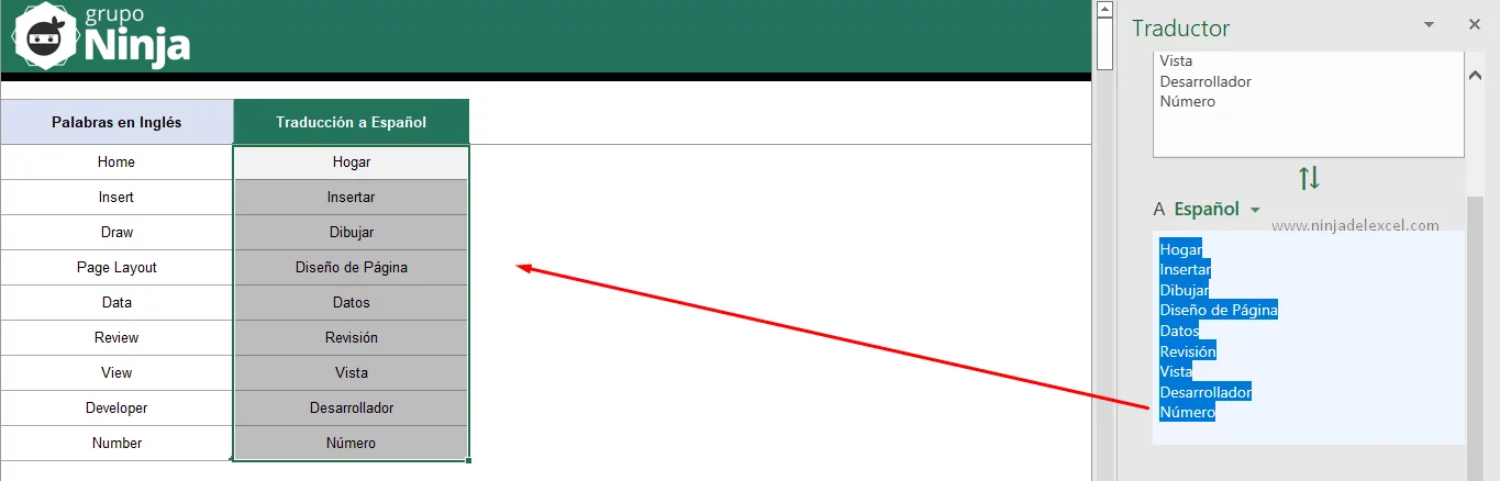 Plantilla Para Traducir Inglés a Español en Excel - Ninja del Excel