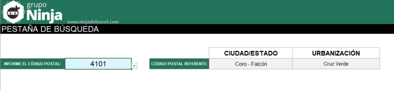 Plantilla de Búsqueda de Código Postal en Excel - Ninja del Excel