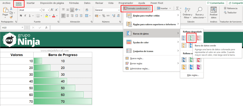 Formato Condicional con Barra de Progreso en Excel - Ninja del Excel