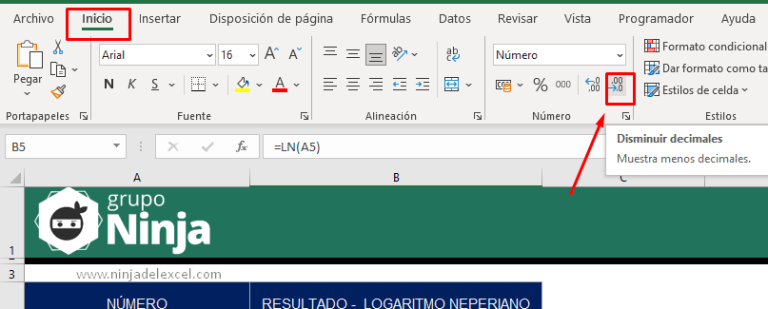 Cómo Calcular el Logaritmo Neperiano en Excel: Función LN - Ninja del Excel