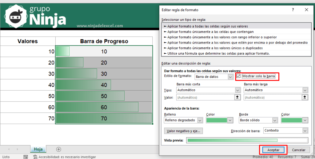 Formato Condicional con Barra de Progreso en Excel - Ninja del Excel