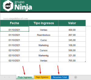 Plantilla de Flujo de Ingresos y Egresos en Excel - Ninja del Excel