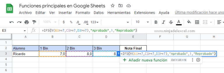 Funciones principales en Google Sheets - Ninja del Excel
