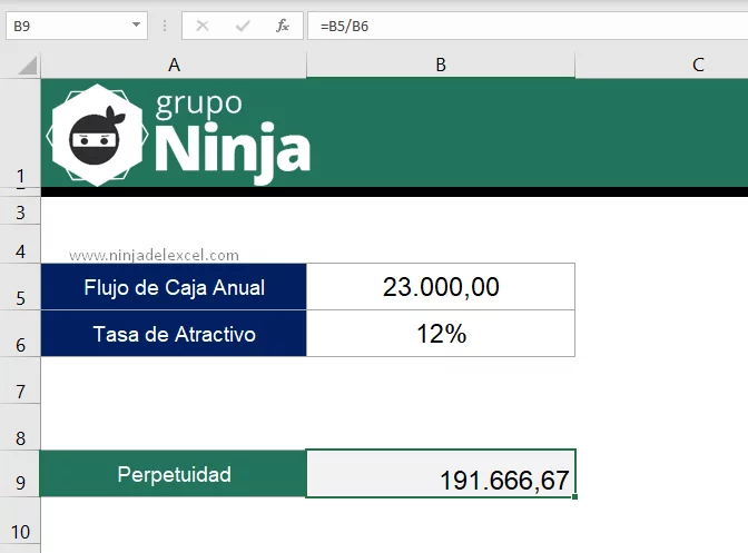 calcular la perpetuidad en Excel - Ninja del Excel