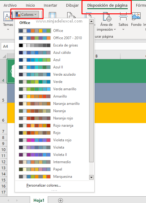 Cómo Insertar colores predefinidos de Excel - Ninja del Excel