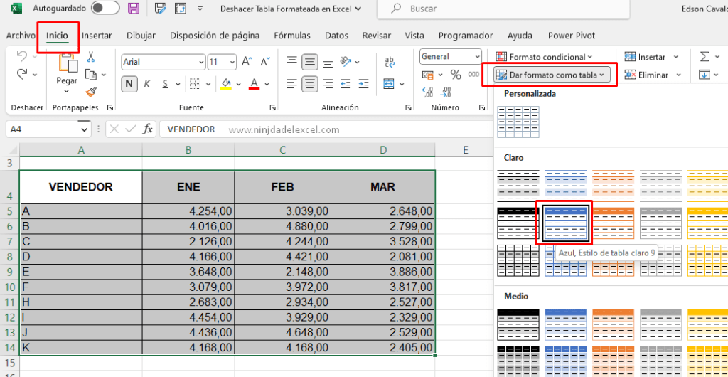 Deshacer Tabla Formateada en Excel - Ninja del Excel