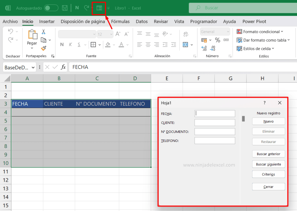 Registrar de Clientes de Excel - Ninja del Excel