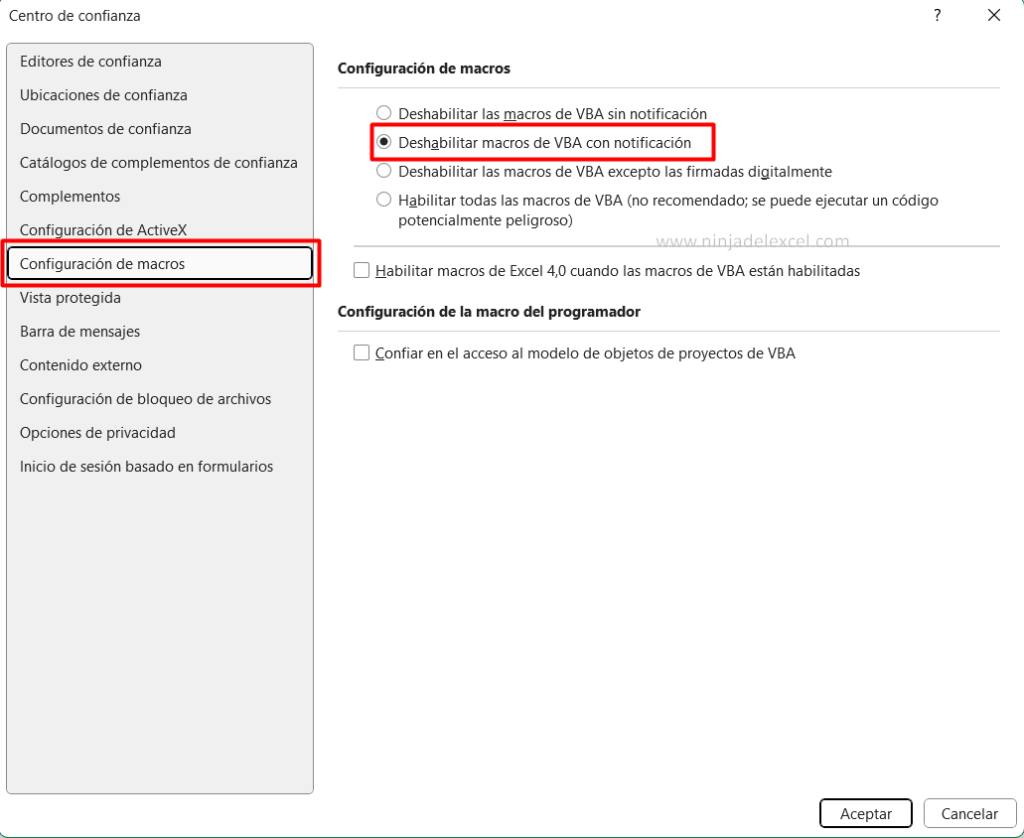 Activar y Desativar la Seguridad de Macros en Excel - Ninja del Excel