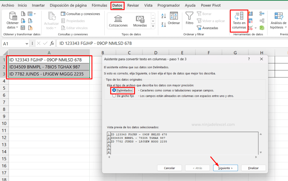 Cómo Dividir Texto en Partes en Excel (sin fórmula) - Ninja del Excel Cómo Dividir Texto en Partes en Excel (sin fórmula) - Ninja del Excel