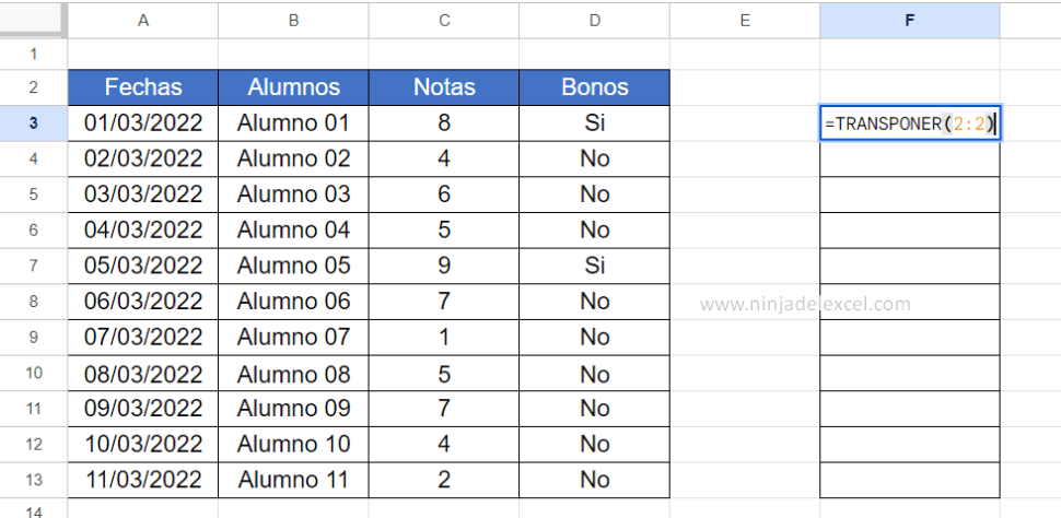 Enumerar Todos los Títulos de una Tabla en Google Sheets - Ninja del Excel