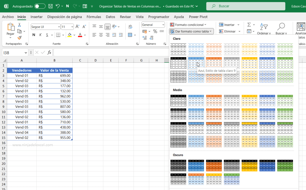 Organizar Tablas de Ventas en Columnas en Excel - Ninja del Excel