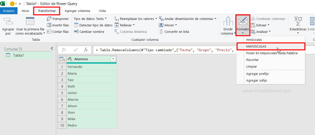 Transformar Texto a Mayúsculas en Power Query - Ninja del Excel