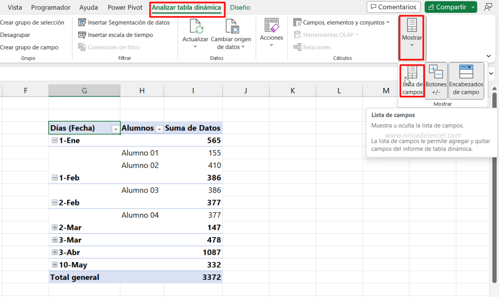 Cómo Mostrar la Lista de Campos de Tabla Dinámica en Excel - Ninja del ...