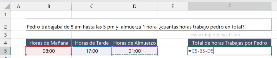 Cálculo Entre Horas en Excel (Diferencia) - Ninja del Excel
