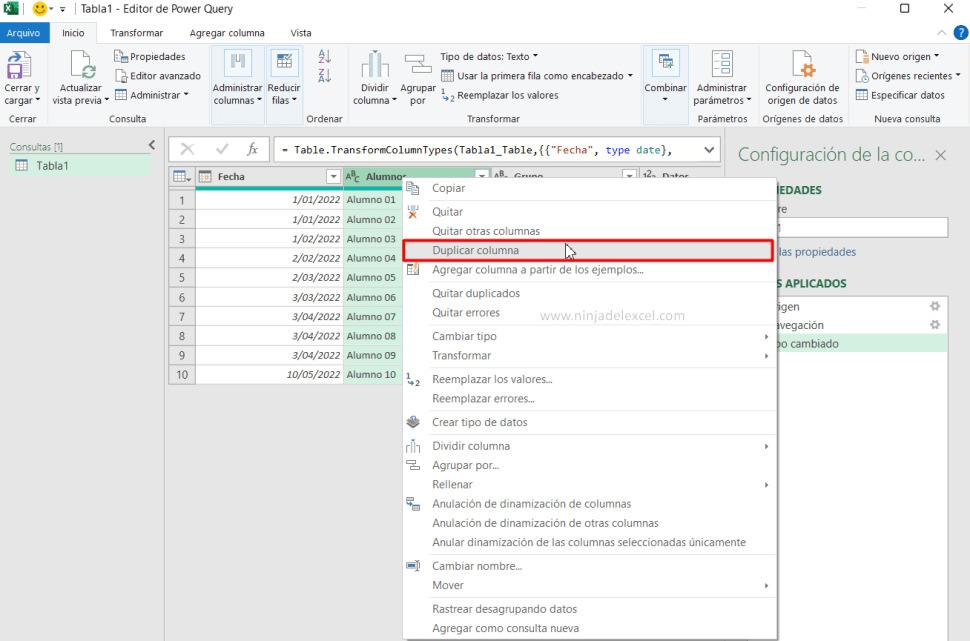 Cómo Duplicar Columnas en Power Query - Ninja del Excel