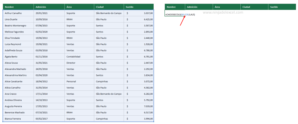 Funciones CHOOSEROWS y CHOOSECOLS en Excel - Ninja del Excel