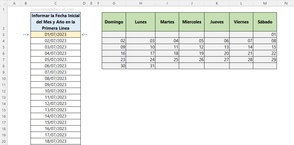 Calendario Con Fórmulas y Lista de Fechas en Excel - Ninja del Excel