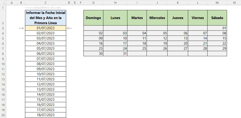 Calendario Con Fórmulas y Lista de Fechas en Excel - Ninja del Excel